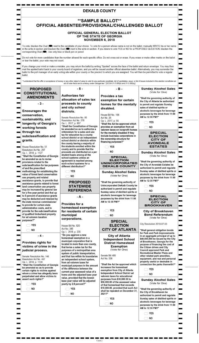 DeKalb County Sample Ballot – General Election – Nov 6, 2018 - On ...