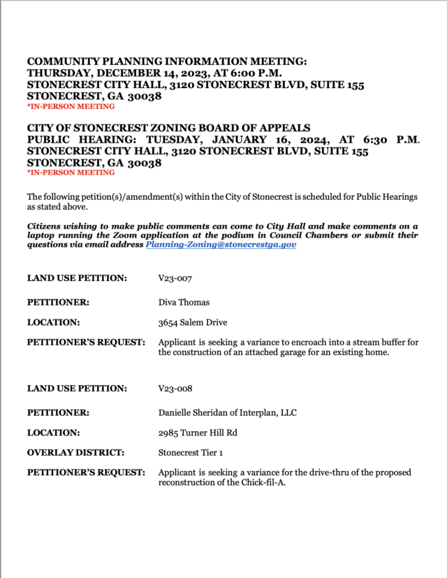 City of Stonecrest Planning & Zoning Meeting for Dec. 14 at 6 p.m. - On ...